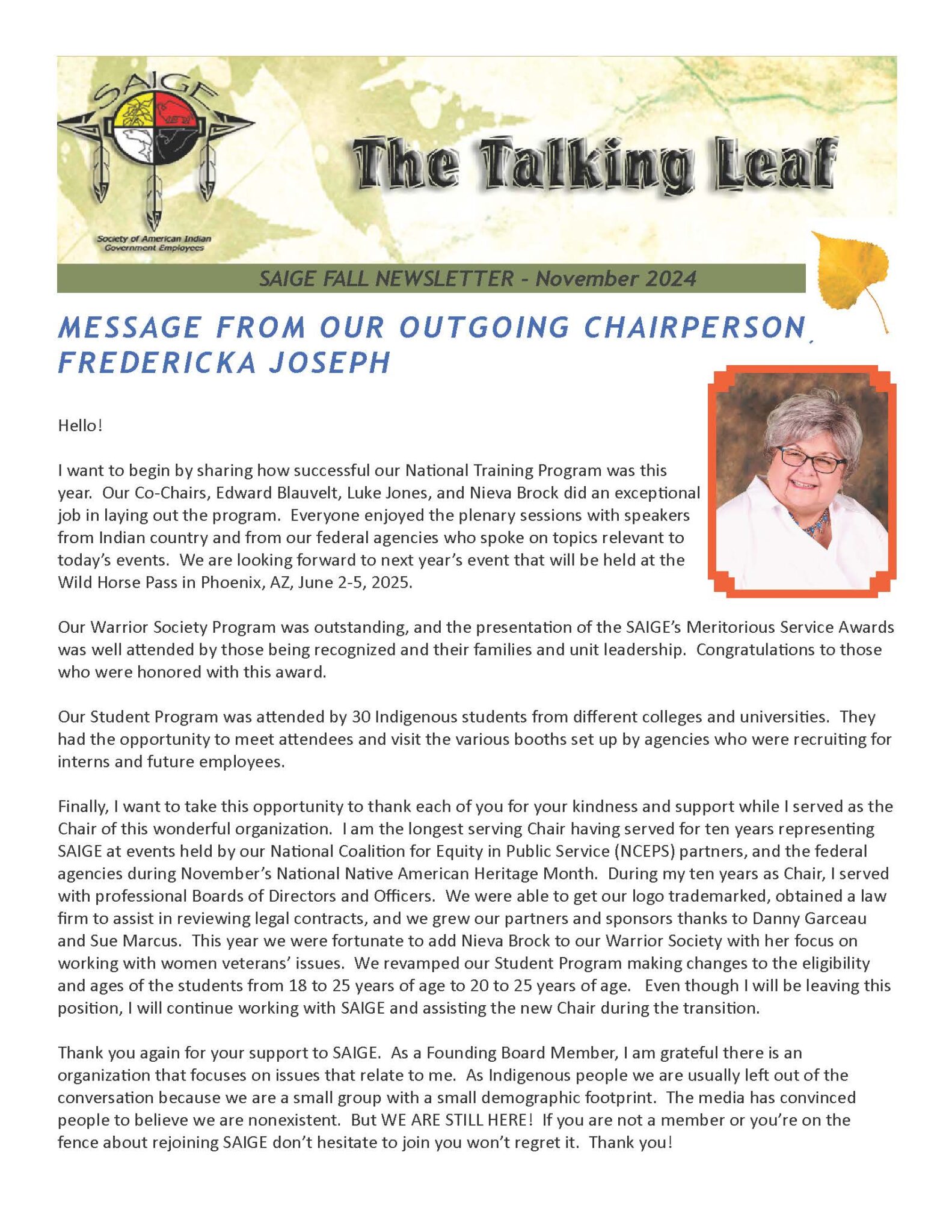 SAIGE | Society of American Indian Government Employees | SAIGE is a non-profit organization ...